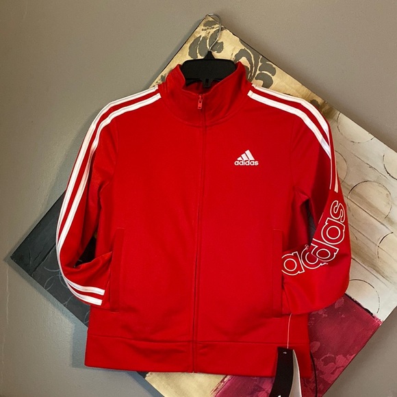 adidas | Jackets & Coats | Adidas Dark Red White Stripeaccent Logo ...